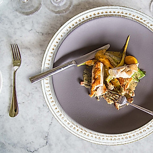 Kazozobi 13" Vintage Charger Plates, Beaded Chargers for Dinner Plates Set of 6, Charger Plates Bulk Wedding, White