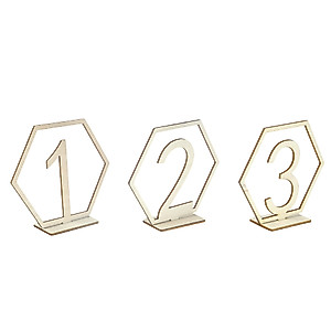 HEVSTIL 10pcs 1-10 Wooden Table Numbers, Wedding Table Numbers with Holder Base Wooden Table Numbers Hexagon Shape Table Numbers for Wedding Reception and Decoration