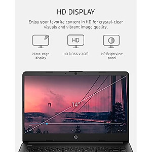 HP 14 Laptop, Intel Celeron N4020, 4 GB RAM, 64 GB Storage, 14-inch Micro-Edge HD Display, Windows 11 Home, Thin & Portable, 4K Graphics, One Year of Microsoft 365 (14-dq0020nr, 2021, Jet Black)