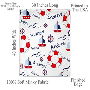 Personalized Baby Blankets for Boys with Name - Baby Boy Blankets Newborn Soft - Custom Baby Blankets for Boys - Nautical Baby Blanket - Customized Baby Blankets for Boys