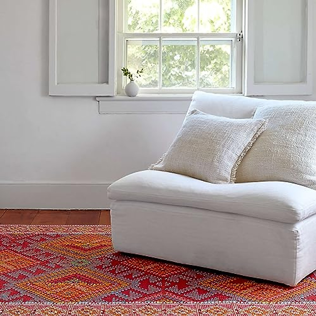 Dash & Albert Valencia Kilim Handwoven Indoor/Outdoor Rug, 8 X 10 Feet, Pink/Blue Geometric Pattern