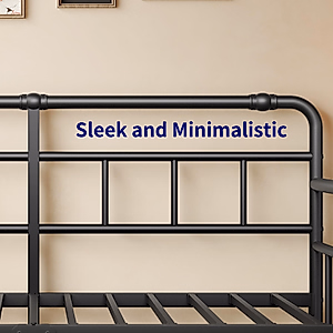 Sementa Daybed-Frame, Twin-Daybed with Classic-Headboard - Heavy Duty Steel Slats,Metal Sofa Bed Frame for Living Room Bedroom Guest Room, Easy Assembly(Black)