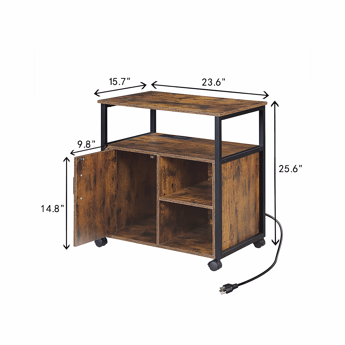 Kavonty Lateral File Cabinet,Office Filing Cabinets with Socket and USB Charging Port,Modern Rolling Printer Stand with Storage for A4, Letter Size and File Folders,for Home Office, Rustic Brown