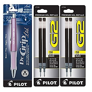 Pilot Dr. Grip Limited Retractable Rolling Ball Gel Pen, Fine Point, Metallic Mauve Barrel, Black Ink with 4 Black Ink Refill