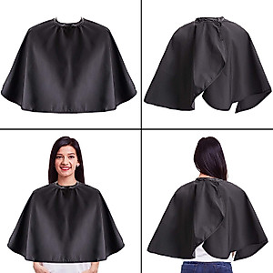 Noverlife Black Makeup Cape, Chemical & Water Proof Beauty Salon Shorty Smock for Clients, Lightweight Comb-out Beard Apron Shortie Makeup Bib Styling Shampoo Cape for Makeup Artist Beautician