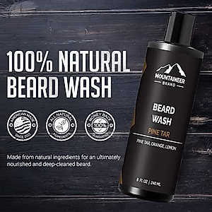 Mountaineer Brand Beard Wash For Men | 100% Natural Beard Shampoo | Thick Cleaning Softening Lather for Hair and Skin | Hydrate and Detangle | Grooming Treatment | WV Pine Tar Scent 8oz