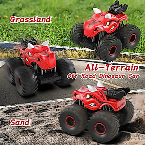 Kidcia Remote Control Dinosaur Car, 2.4GHz RC Monster Trucks for Boys with Spray, Light & Sound, All Terrain RC Cars with 2 Batteries, Dinosaur Toys for Kids 3 4 5 6 7 8, Christmas Birthday Gift