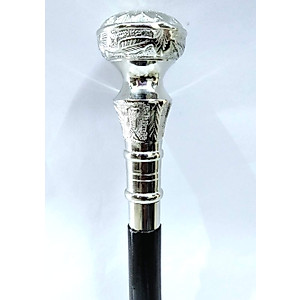 Antique home Nautical Gift Shop Handmade Brass Victorian Handle Wooden Walking Stick Cane A. silver