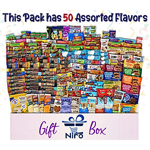 Niro Assortment | Healthy Snack Box Variety Pack | 50 Count Assortment Including Nature's Valley, Cliff Bars, Kind Bars, and More | Ideal Healthy Office Snacks for Adults | Delicious and Nutritious