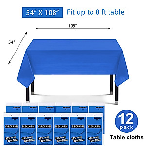 Eleclassi Royal Blue 12 Pack Premium Disposable Plastic Tablecloth 54 x 108 Inch - Waterproof Disposable Tablecloth for Rectangle Tables Up to 8 Feet in Length - Plastic Table Cloth Disposable