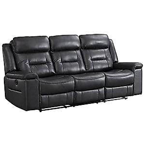 Signature Design by Ashley McAdoo Contemporary Faux Leather Tufted Reclining Power Sofa, Black