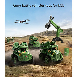 Geyiie Take Apart Toys for Kids, Army Building Truck with Electric Drill, Stem Toy DIY Assembly Military Vehicles Construction Tool Toy Gift for Toddler 3-8
