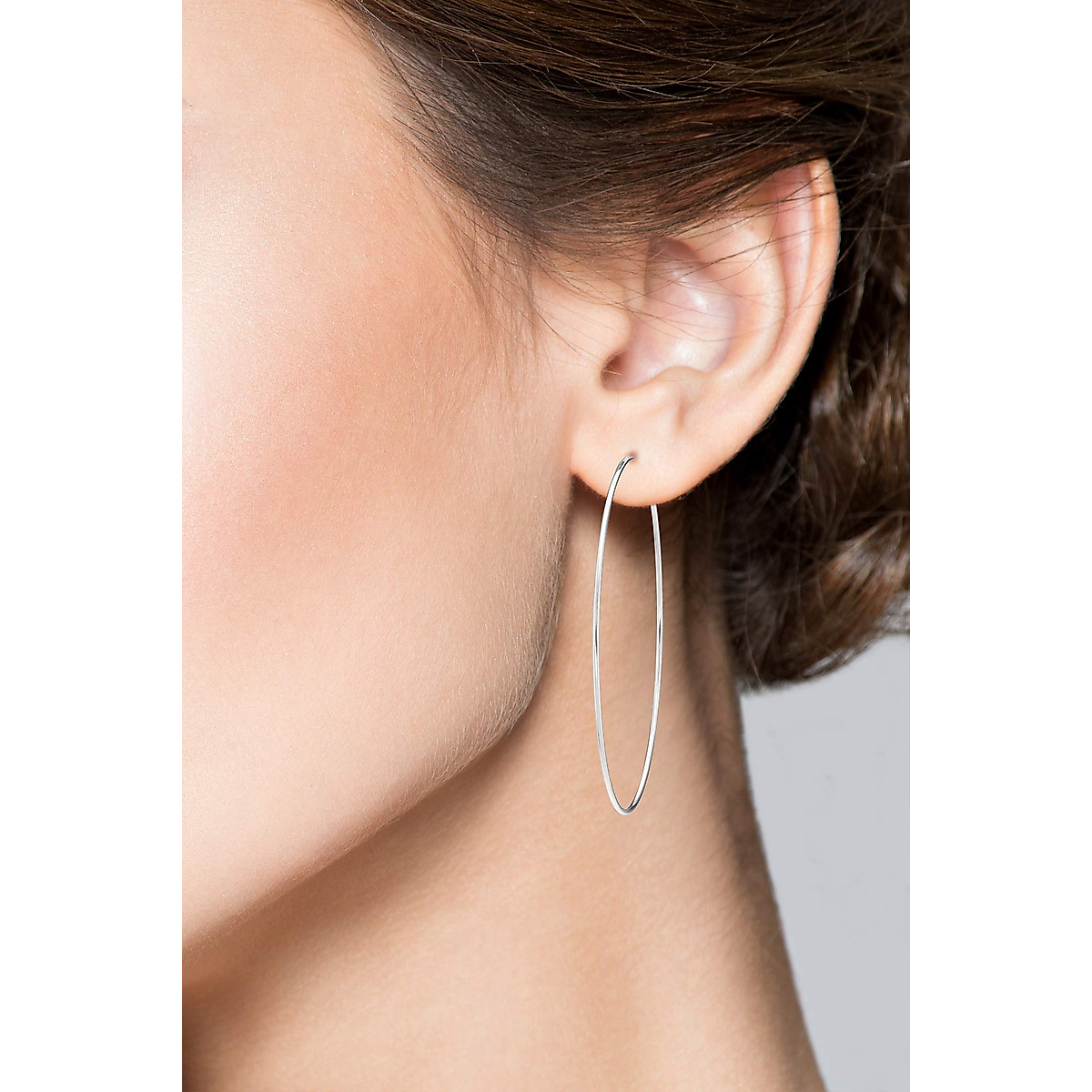 Miabella 925 Sterling Silver or 18Kt Yellow Gold Over Silver Super Thin Threader Wire Hoop Earrings for Women Made in Italy (sterling silver, 50mm)