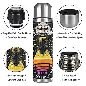 Water Bottle Ufo Sunset Retro Mug 16Oz Stainless Steel Insulated Tumbler Coffee Mug Travel Vacuum Cup 10.2x2.6 in