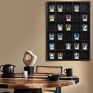 2 Pcs Shot Glass Display Case Black Wooden Shot Glass Holder Display Wall Mounted Shadow Box with Removable Shelves Shot Glasses Shelf Glass Rack Thimble Display Case Shot Glass Storage Case, 30 Slots