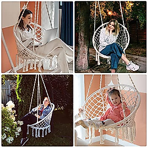 SURPCOS Hammock Chair Macrame Swing, Upgraded Max 550 Lbs Hanging 100% Cotton Rope Swing Chair with Stainless Steel Hardware Kits, Macrame Swing for Indoor and Outdoor Use (Beige)
