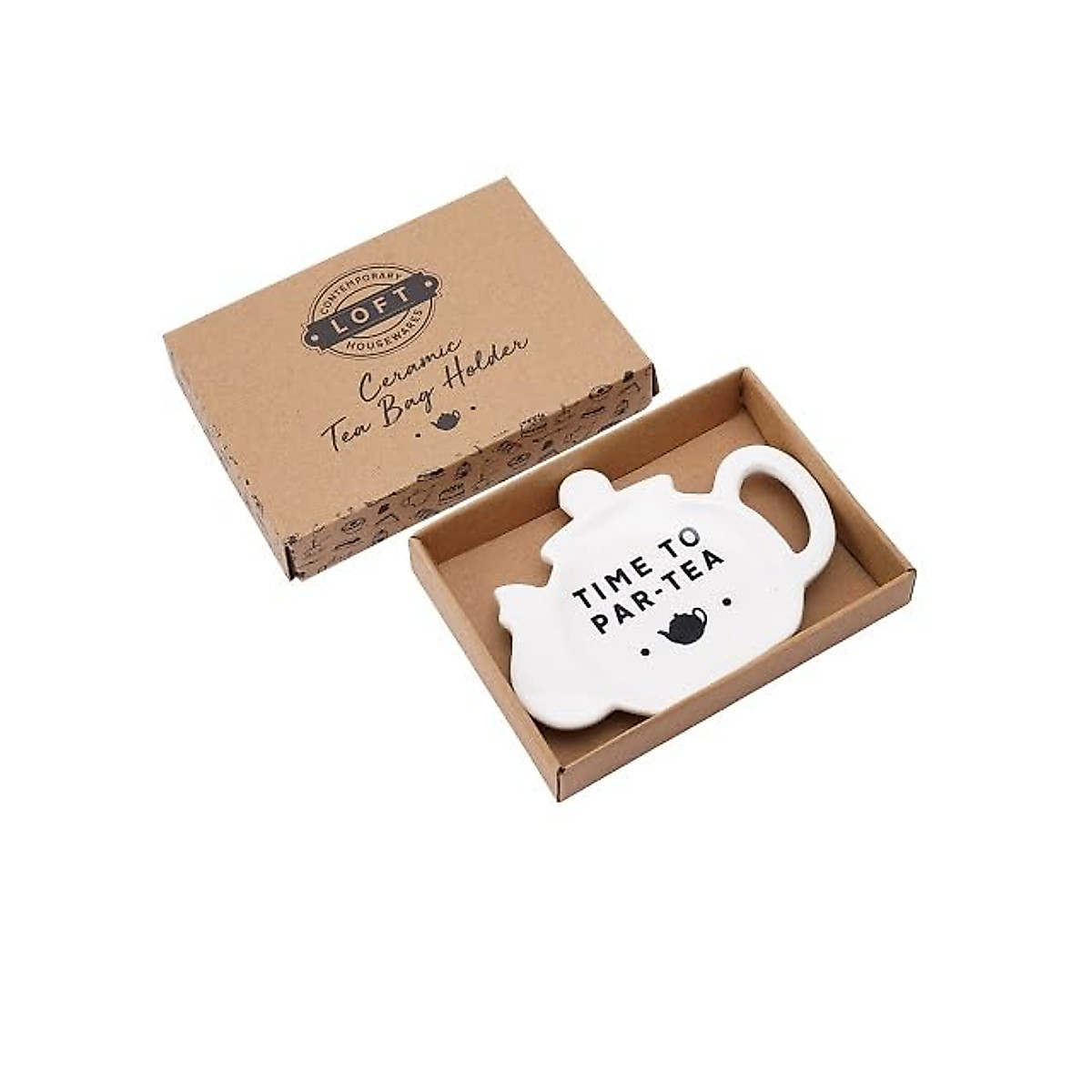'Time to Par-Tea' Ceramic Tea Pot Shaped Tea Bag Holder T-bag Rest Spoon Dish