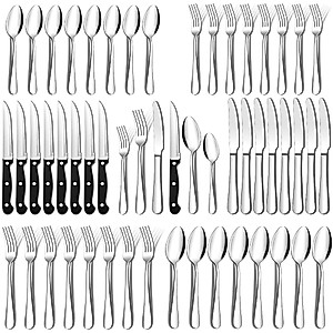 Silverware Set, ENLOY 48 Pieces Stainless Steel Flatware Cutlery Set, Include Knife Fork Spoon, Mirror Polished, Dishwasher Safe, Service for 8