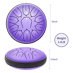 WANGSAN Steel Tongue Drum, 11 Notes 6 Inches D-Key, Handpan Drum Percussion Instrument for Kids Beginner Meditation Healing Concert Yoga (Purple), Steel Drum-1