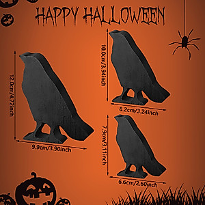 Jetec 3 Pieces Wooden Black Crow Decorations Handmade Artificial Crows Handmade Artificial Spooky Birds Halloween Crow Wood Decors for Halloween Holiday Party Prop Bar Home Garden Decoration