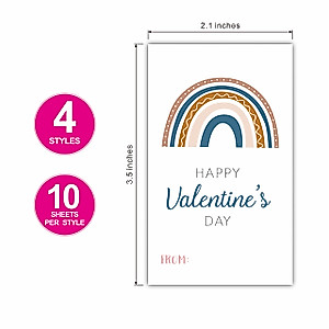 2.1" x 3.5" Valentine's Day Gift Wrap Self Adhesive Stickers | Rainbow Theme Happy Valentine's Day Gift Wrapping Decorations and Supplies for Kids | 40 Gift Stickers-BGJ-004