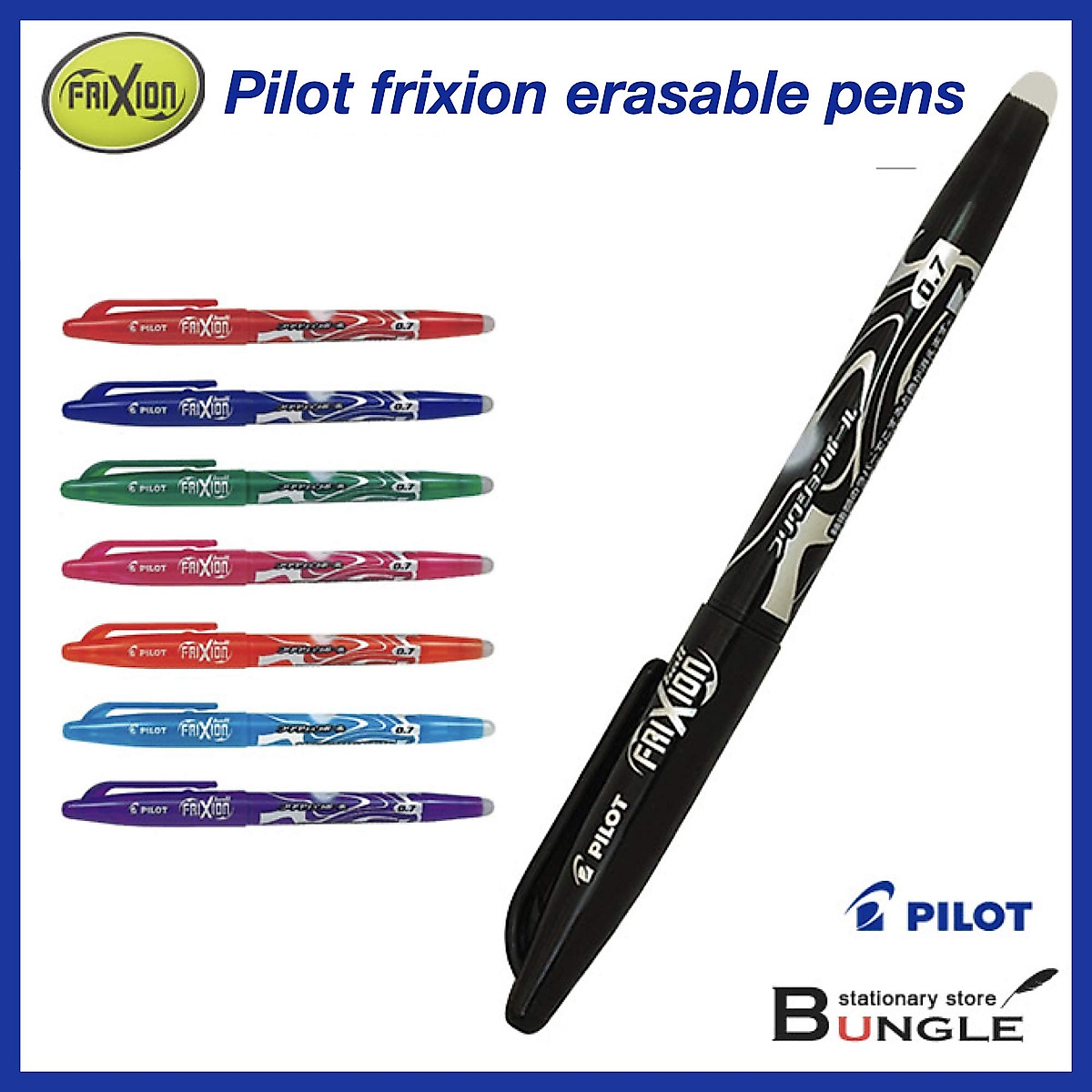 Pilot frixion erasable pens 0.5mm Gel Ink Ballpoint Pens Fine Point Black, Red, Blue ink Pack of 3 with DAVINCIPEN Acrylic Pen Holder
