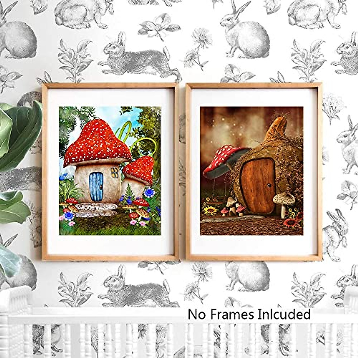 Cartoon Mushroom Posters Fungus Wall Art, Fairy Tale Themed Red Mushroom House Plant Forest Art Prints, Mushroom Posters for Children's Room Bedroom Kindergarten Decor，Set of 6-(8"x10" Unframed)