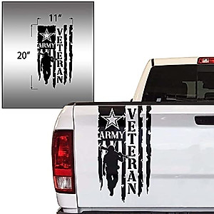 Veteran Army Retired Soldier Distressed American USA US Flag Truck Tailgate Vinyl Decal Compatible with Most Pickup Trucks U.S. Army Sticker USAF USMC US Navy Decal (11" x 20", Black)