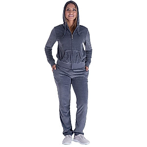 Facitisu Tracksuit for Women Set 2 Piece Joggers Velour Jogging Sweat Outfits Hoodie and Sweatpants Set XX-Large, Grey