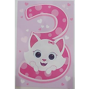 Happy Birthday 3 Years Old Greeting Card - Third Three 3rd Pink Cat Darling