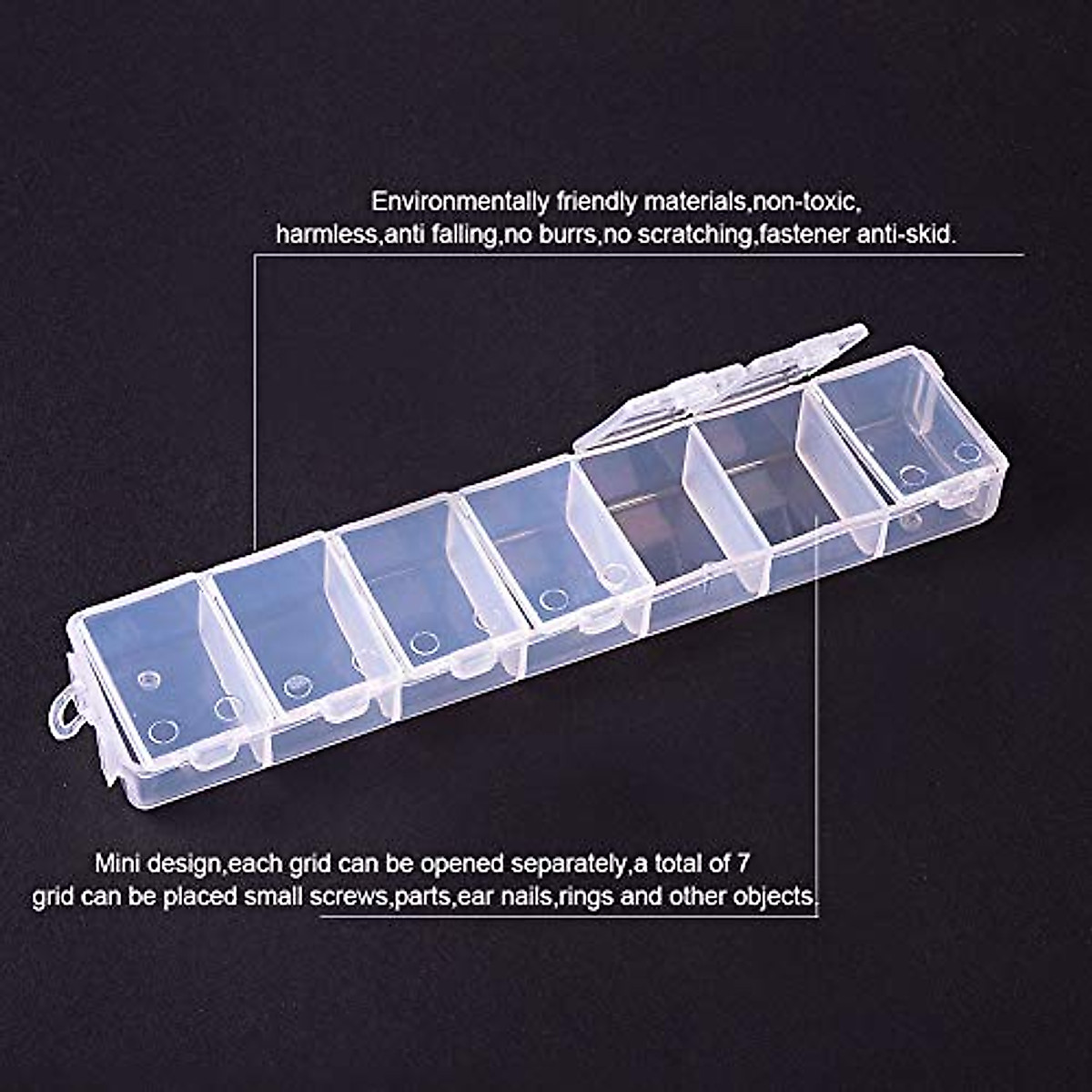 PH PandaHall 8 Pack 7 Grids Jewelry Dividers Box Organizer Clear Plastic Bead Case Storage Container for Beads, Jewelry, Nail Art, Small Items Craft Findings 15.5x3.3x1.8cm, Compartment: 3.3x2cm
