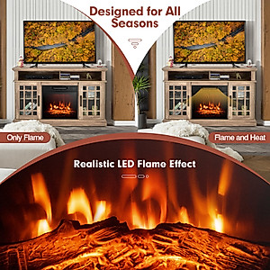 Happygrill 48 inch Electric Fireplace TV Stand with Remote Control, TV Stand with Fireplace Heater, Multifunctional Console Table with Storage Cabinets