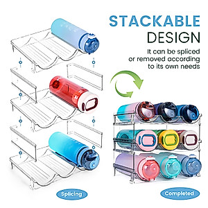 spospo Water Bottle Organizer for Cabinet, 3 Pack Water Bottle Organization and Storage Shelf, Plastic Water Bottle Holder Rack for Fridge, Kitchen, Desktop