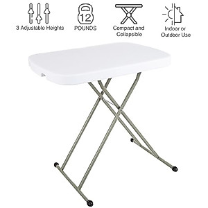 Everyday Home Folding Table - Lightweight Portable Folding Desk - Small Plastic Table for TV Tray, Playing Cards, and Craft Room (White)