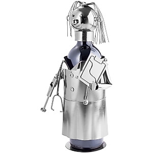 BRUBAKER Wine Bottle Holder Female Doctor - Metal Sculpture Bottle Stand - 7.9 inches - Wine Gift for Patients Female Specialist Medical Students for Study - with Greeting Card