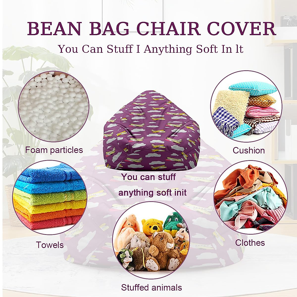 Lukery Bean Bag Chair for Adults (No Filler), Starry Sky Bean Bag Cover, Stuffed Animal Storage Bean Bag Chairs for Kids, Comfy Bean Bags Washable Beanbag Lazy Sofa (XL/39.4x47.2'',Purple Galaxy)