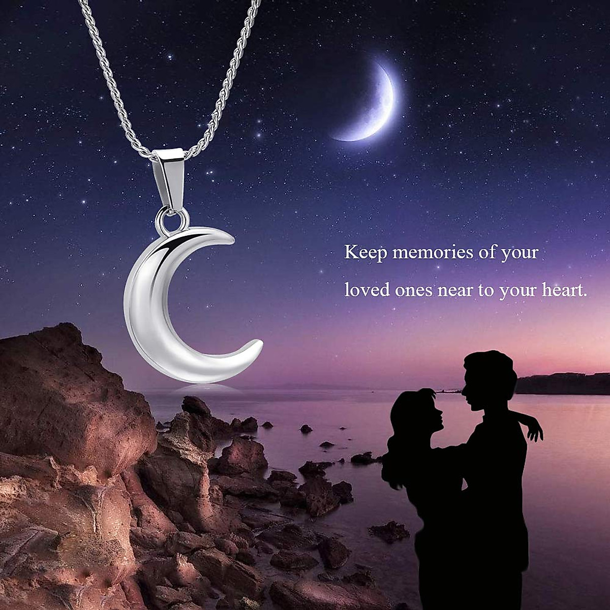 Imrsanl Cremation Jewelry for Ashes Moon Urn Necklace Stainless Steel Memorial Lockets Keepsakes Jewelry for Ashes Pendant - Fill kit (Silver)