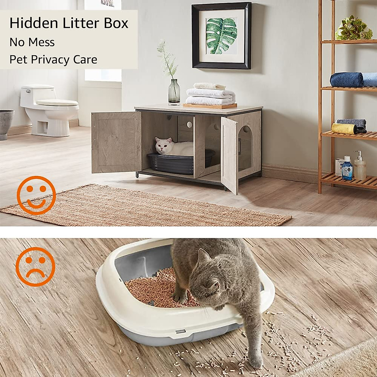 unipaws Top Opening Cat Litter Box Enclosure, Flip Top XL Extra Large Cat Box Furniture, Friendly to Elderly People, High Jumbo Automatic Litter Box Cover Hidden for Large Cat