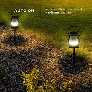 Landia Home Solar Pathway Lantern - Outdoor Decorative 2 in 1 Path Light or Hanging Lantern with Large Crackle Glass Housing, 2-Pack