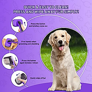 Pet Self Cleaning Slicker Brush for Shedding & Grooming Long Short Haired Dogs, Cats Retractable Brush for Large and Small Gently Removes Loose Undercoat, Mats Tangled Hair from Pet's Coat - Purple