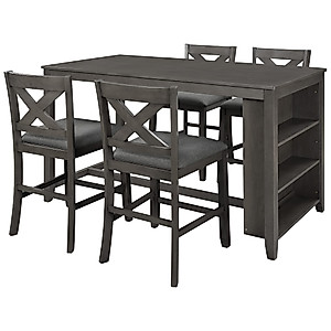 Bellemave Counter Height Dining Table Set for 4 5 Piece Bar Height Farmhouse Table and Chairs with Storage Shelf Dinning Room Small Breakfast Table Set Pub Table and Chairs Set of 4, Gray