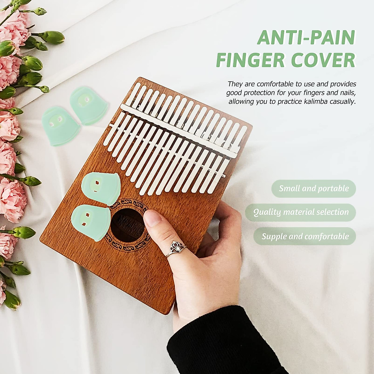 MILISTEN 2pcs Soft Kalimba Finger Protector, Kalimba Silicone Finger Fingertip Protectors, Kalimba Thumb Protector, Guitar Thumb Picks Finger Sleeve for Beginners Starters Kids Adult, Green