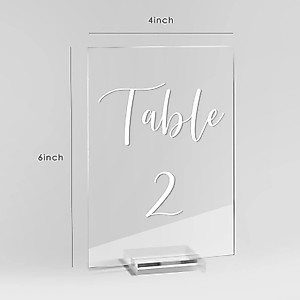 UNIQOOO Acrylic Wedding Table Numbers 1-15 with Stands | 4x6 inch Printed Calligraphy, Clear Table Number Signs and Holders | Perfect for Wedding Reception, Centerpiece Decoration, Event, Party