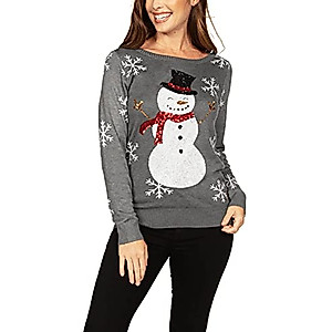 Tipsy Elves Women's Gray Sequin Snowman Christmas Neck Sweater Long Sleeve Sequin Snowman (Grey) XX-Large
