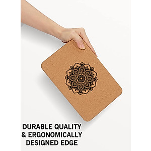 Aozora Cork Yoga Block Sustainable & Eco Friendly 2 Pack and Yoga Strap Set Made of The Finest Natural Cork for Better Support, Balance & Comfort (Mandala, 9 * 6 * 3（2pack))