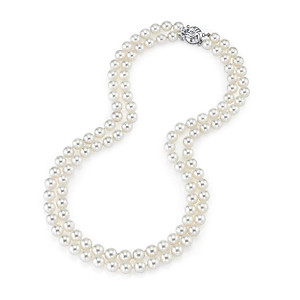 The Pearl Source 14K Gold 7-8mm AAA Quality Double Strand White Freshwater Cultured Pearl Necklace for Women in 18-19" Princess Length