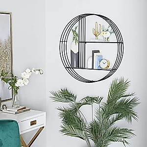 CosmoLiving by Cosmopolitan Metal Round 2 Shelves Wall Shelf, 32" x 6" x 32", Black