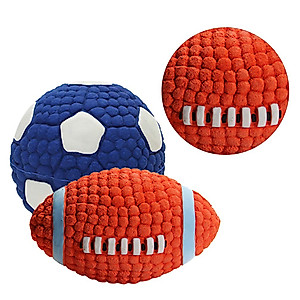 POPETPOP Dog Balls for Aggressive Chewers - 2pcs Indestructible Dog Toy Squeaky Dog Toys Rugby Football Dog Chew Toy Teething Toys for Small Medium Large Dogs Puppies