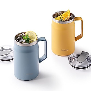 LocknLock Metro Mug Premium 18/8 Stainless Steel Double Wall Insulated with Handle Perfect for table with Lid, Yellow, 20 oz
