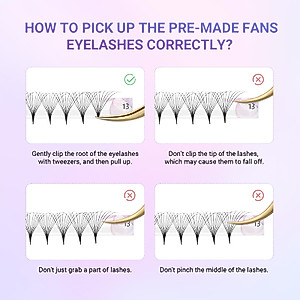 NAGARAKU Premade Fans Eyelash Extensions 320 Fans 6D Volume 0.07mm D curl 9-14mm Mix Tray Sharp Narrow Stem Clusters Thin Pointy Base Russian Pre Fanned Fluffy Matte Black